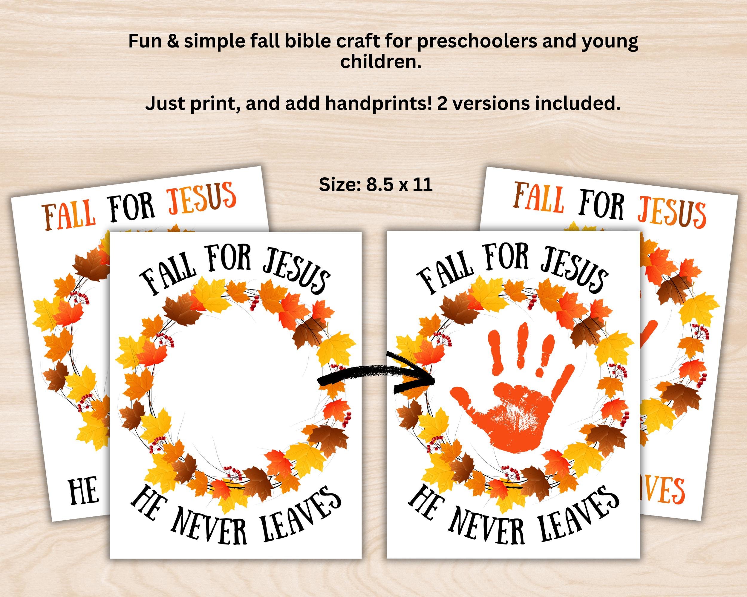 Fall for Jesus Handprint Craft, Fall Bible Craft Printable, Fall Leaves ...