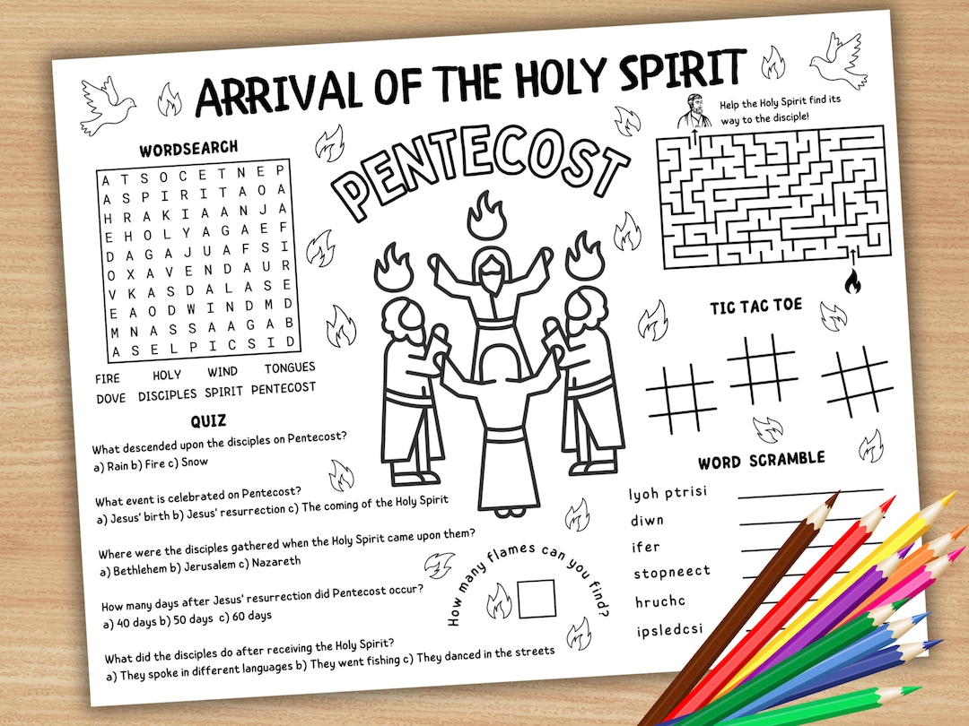 Pentecost Activity Placemat, Holy Spirit Coloring Page for Kids ...