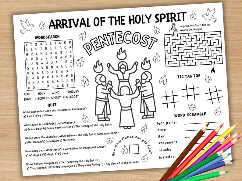 Pentecost Activity Placemat, Holy Spirit Coloring Page for Kids ...