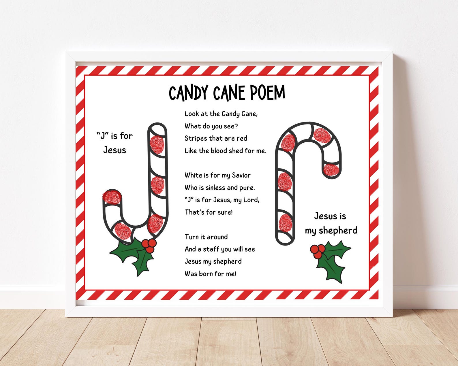 Candy Cane Poem Thumbprint Art, Legend of the Candy Cane Bible Lesson ...