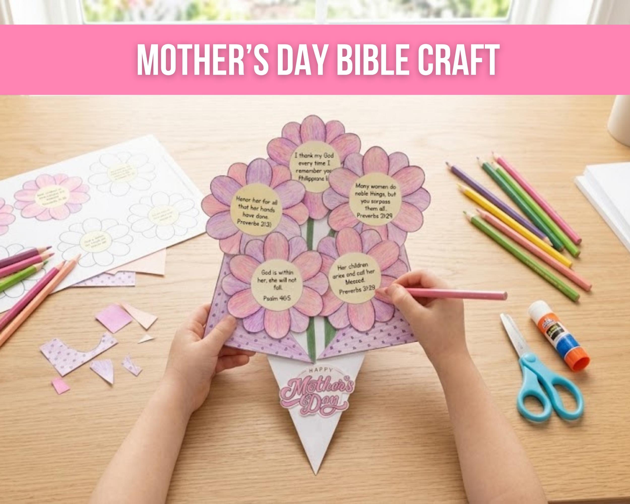 Mother's Day Bible Craft for Kids, Flower Bouquet Craft Printable ...