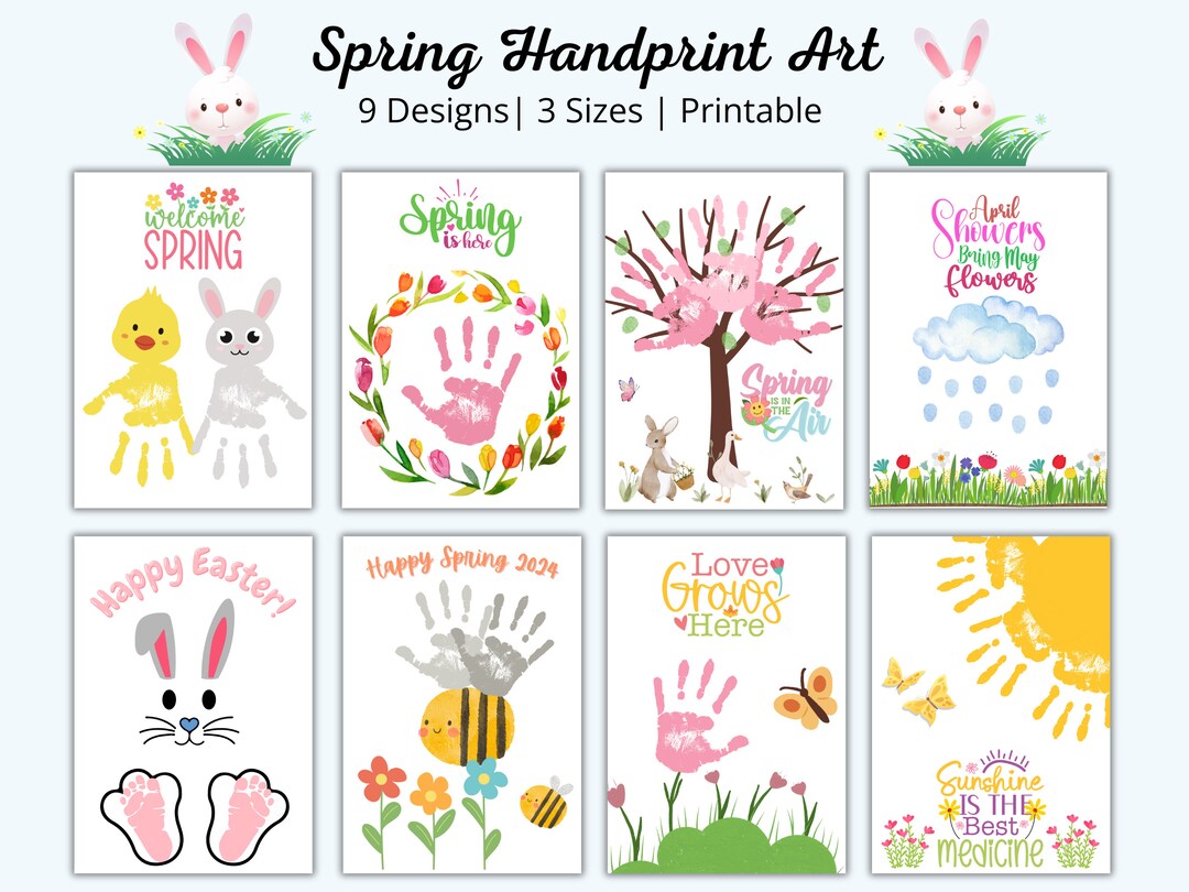 Spring Handprint Art Bundle, Spring Handprint Craft, Printable, Spring ...