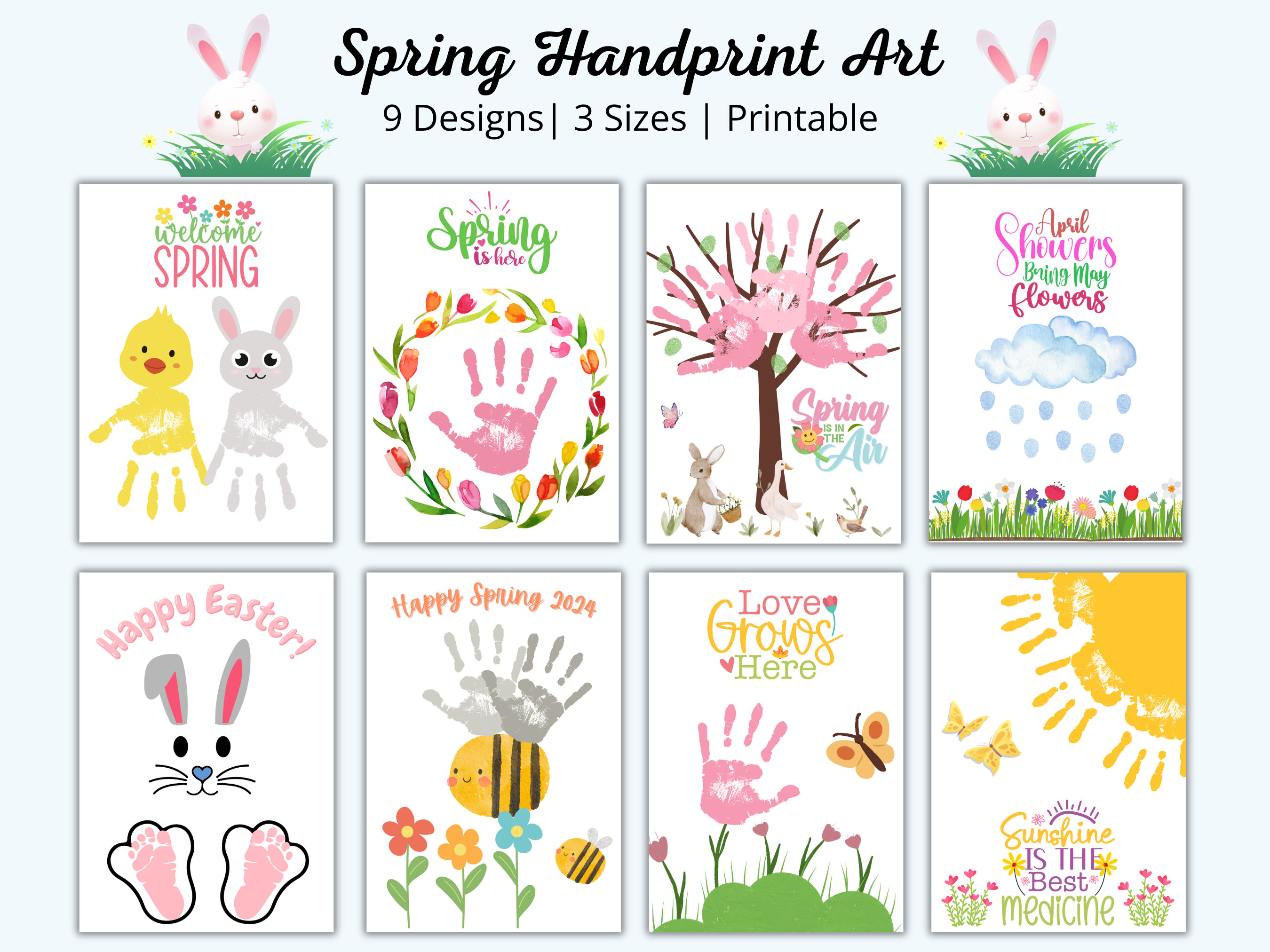 Spring Handprint Art Bundle, Spring Handprint Craft, Printable, Spring ...
