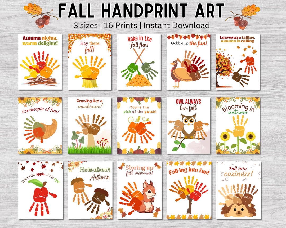 Fall Handprint Art Bundle, Fall Handprint Craft Printable, Autumn Ideas ...
