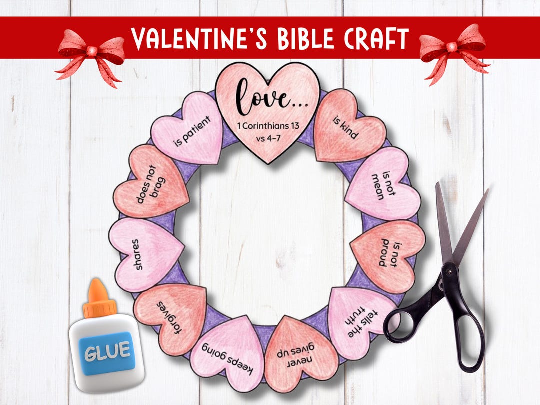 Valentine's Bible Craft Printable, Valentines Day Love Wreath Sunday ...