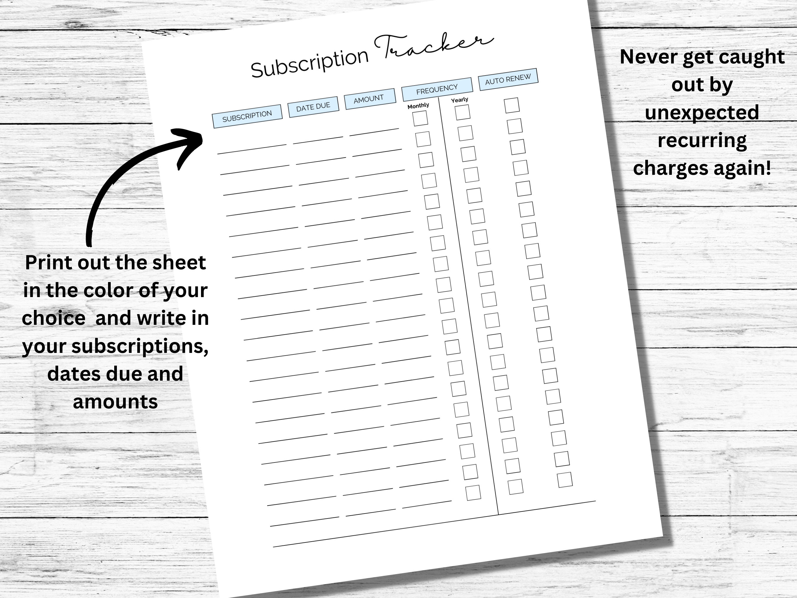 Subscription Tracker Printable Subscription Log Recurring Charges ...