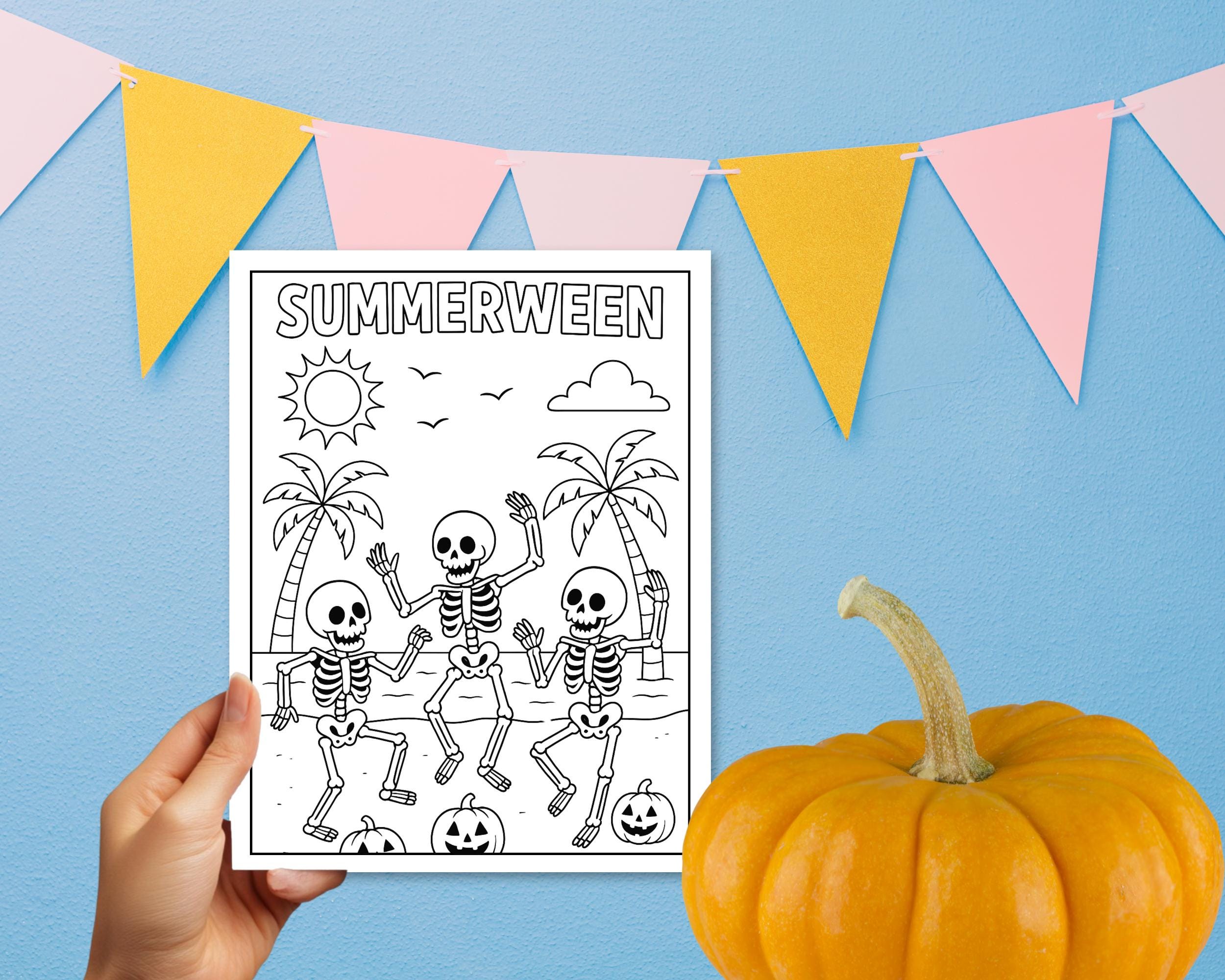 Summerween Coloring Pages Printable, Summer Halloween Coloring Activity ...