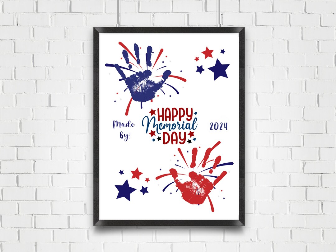 Memorial Day Handprint Art Craft, Printable Happy Memorial Day Activity ...