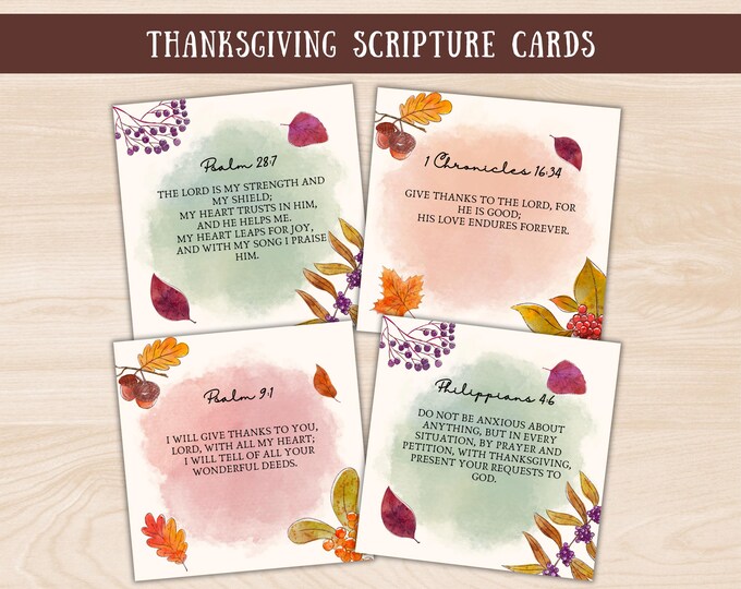 Thankful Bible Verse Printable Cards - Etsy