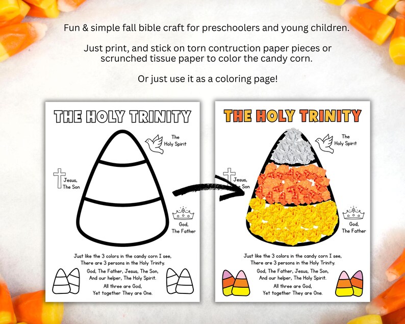 Candy Corn Trinity Tissue Paper Art, Fall Torn Paper Craft for Kids ...