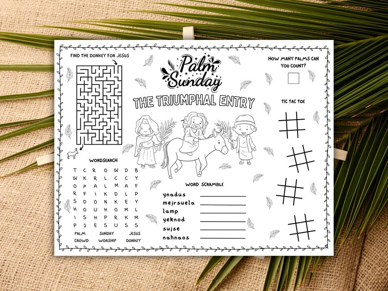 Printable Palm Sunday Activity Placemat, Holy Week, Coloring Page, Palm ...