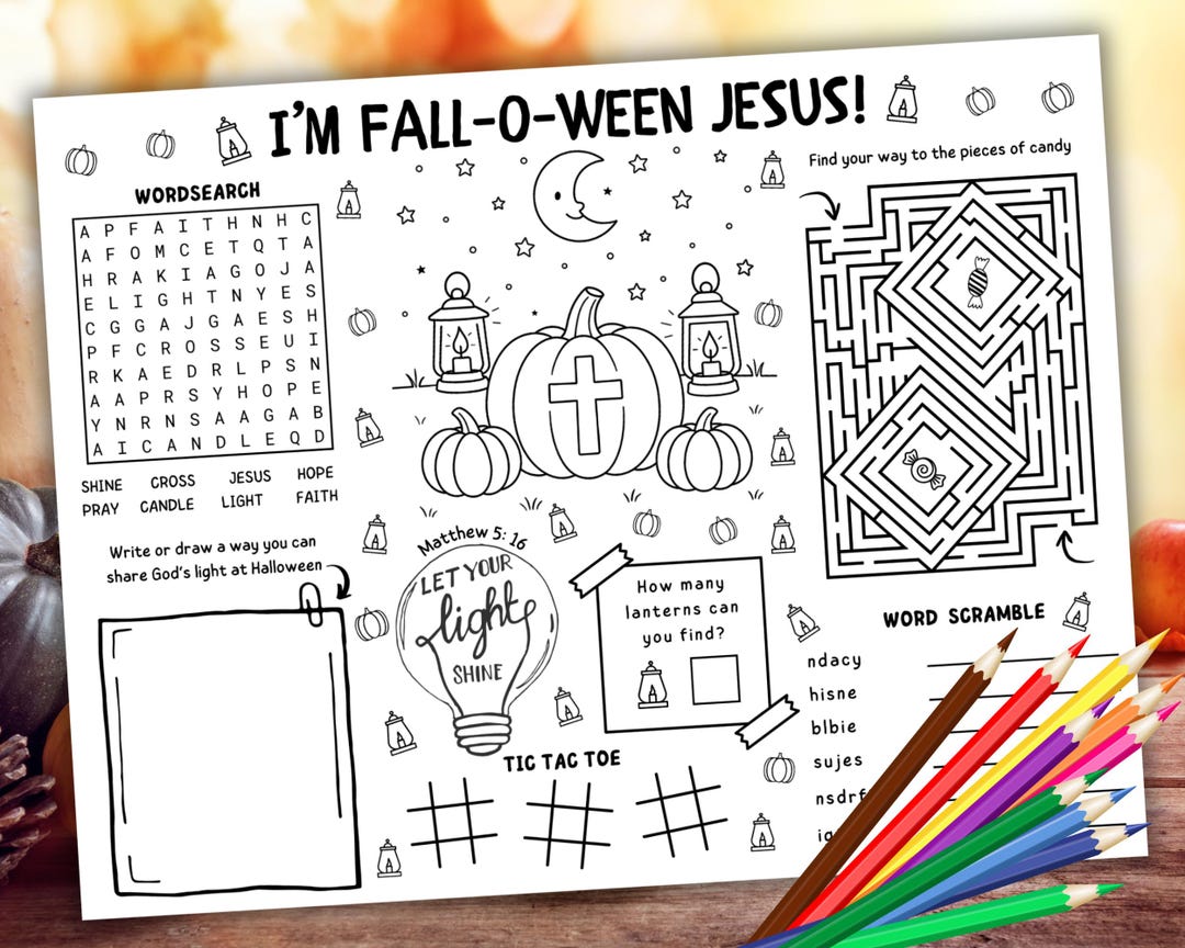 Christian Halloween Activity Placemat Printable, Fall-o-ween Jesus ...