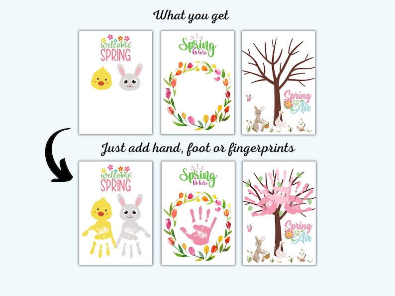 Spring Handprint Art Bundle, Spring Handprint Craft, Printable, Spring ...