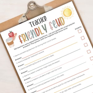 Teacher Friendly Feud Game Printable, Back to School Activity, Teacher ...
