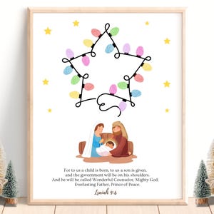 Nativity Fingerprint Craft, Christmas Thumbprint Art, Christmas Lights ...