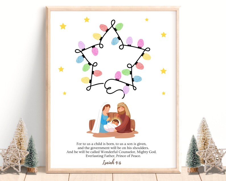 Nativity Fingerprint Craft, Christmas Thumbprint Art, Christmas Lights ...