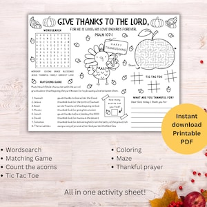 Thanksgiving Activity Placemat, Coloring Page for Kids, Give Thanks, Be ...