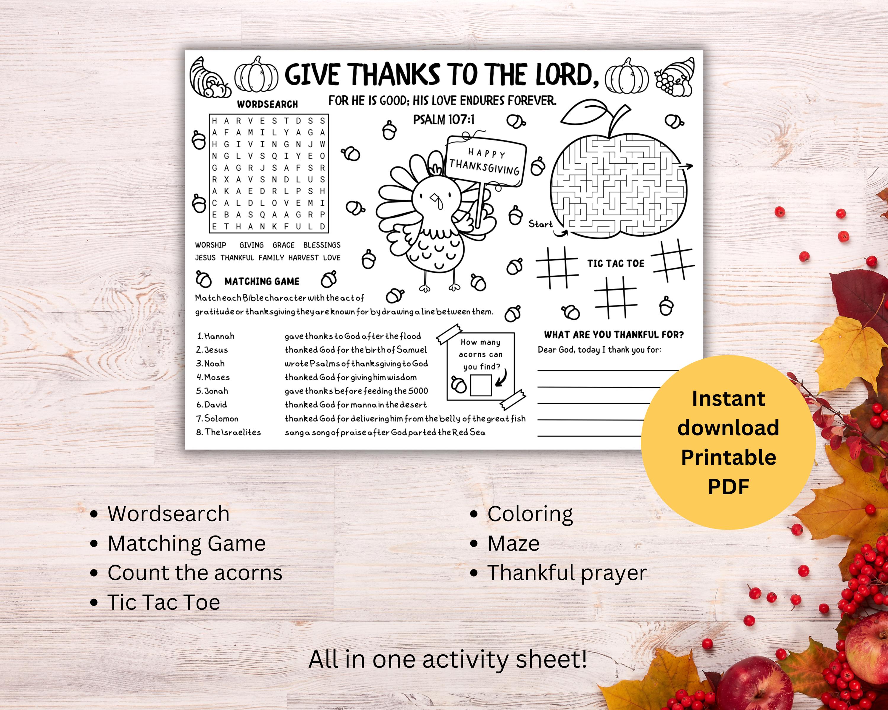Thanksgiving Activity Placemat, Coloring Page for Kids, Give Thanks, Be ...