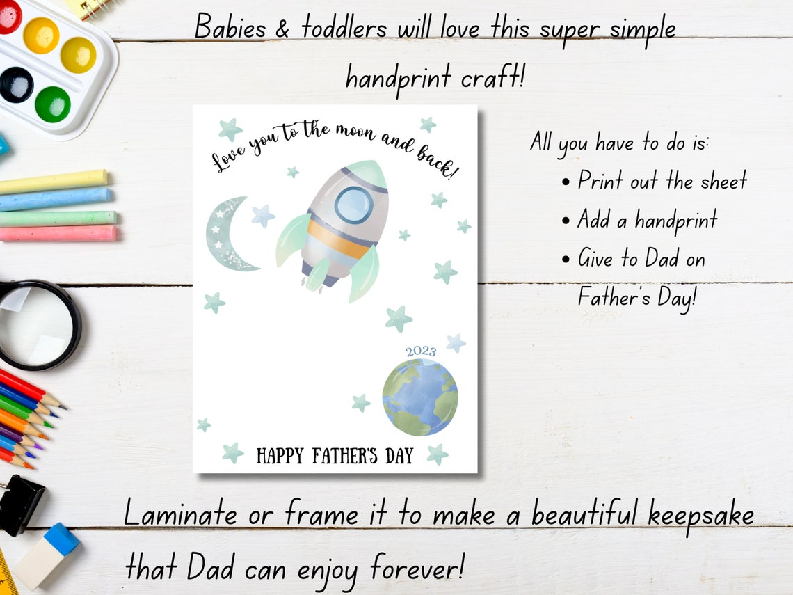Printable Father's Day Rocket Handprint Art Craft, Toddler Baby ...