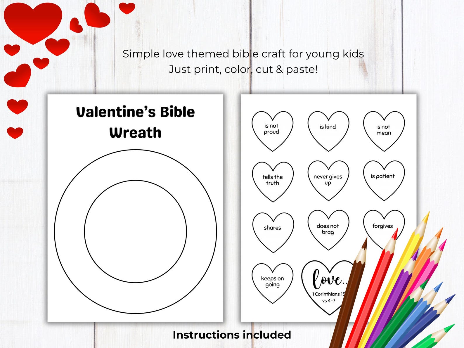 Valentine's Bible Craft Printable, Valentines Day Love Wreath Sunday ...
