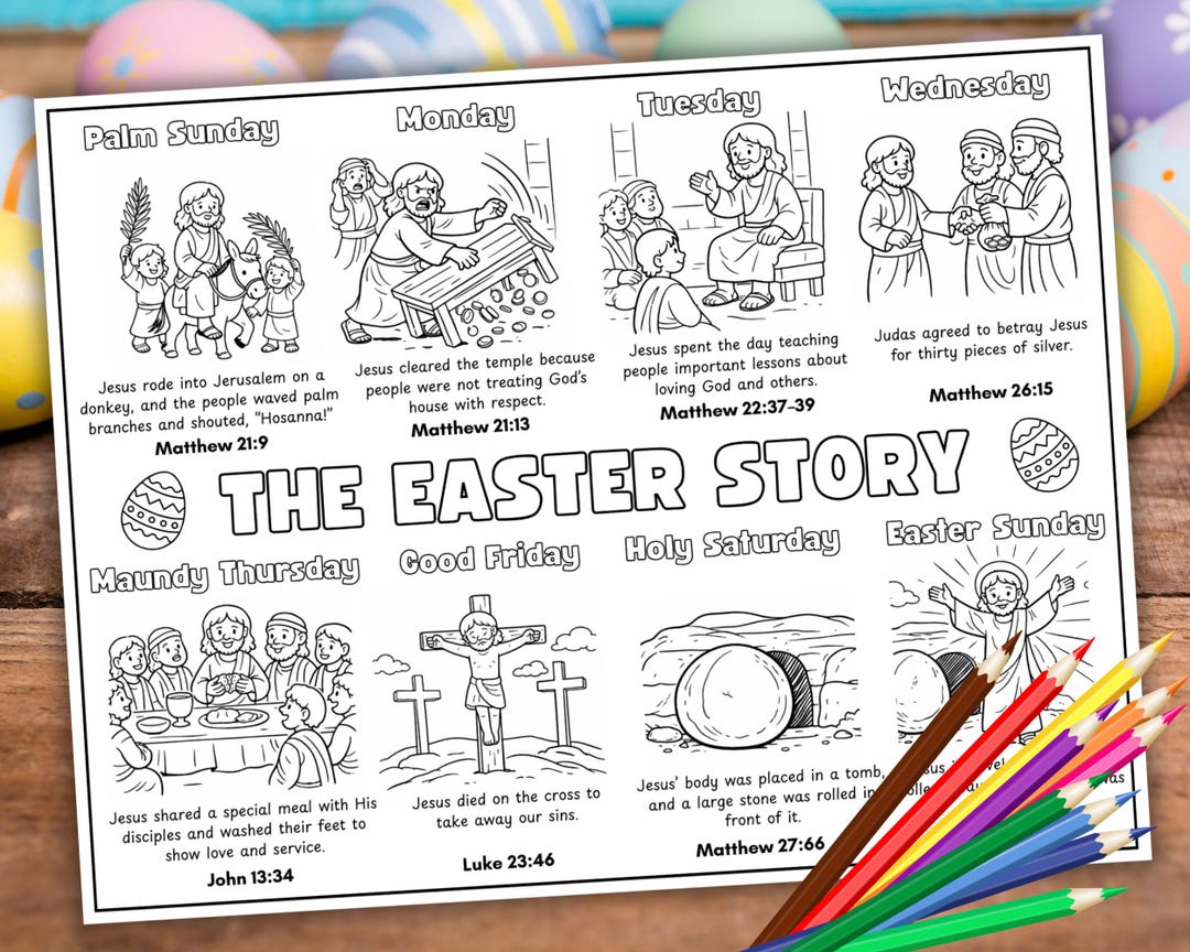 Easter Story Coloring Page Printable, Easter Countdown Coloring, Holy ...