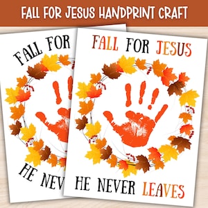 Fall for Jesus Handprint Craft, Fall Bible Craft Printable, Fall Leaves ...