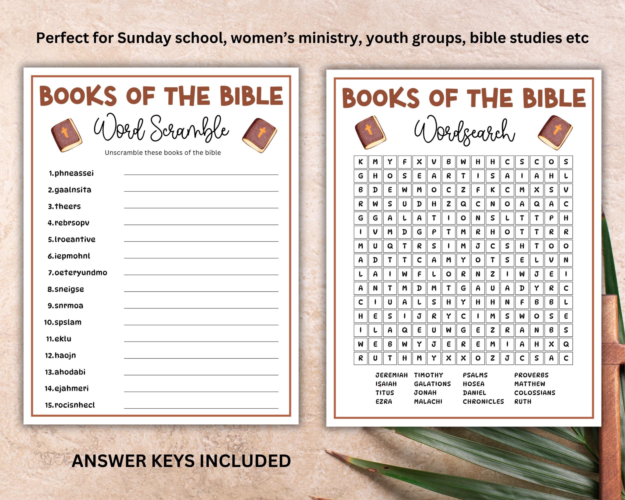 Books of the Bible Word Search & Word Scramble Puzzle, Printable Bible ...