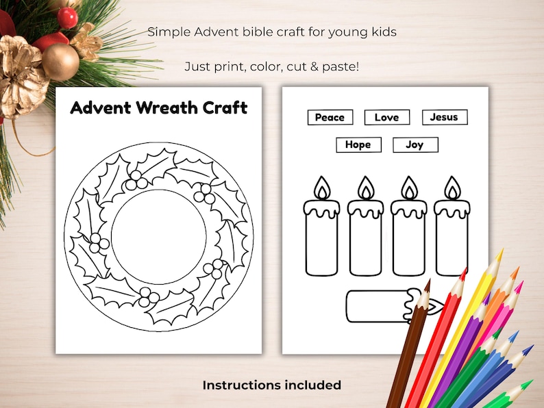 Advent Wreath Paper Craft, Advent Bible Craft, Christmas Coloring Craft ...