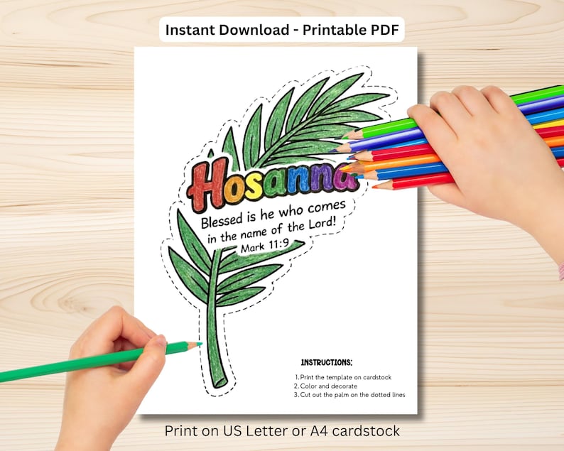 Palm Sunday Craft for Kids, Printable Palm Sunday Bible Craft, Easter ...
