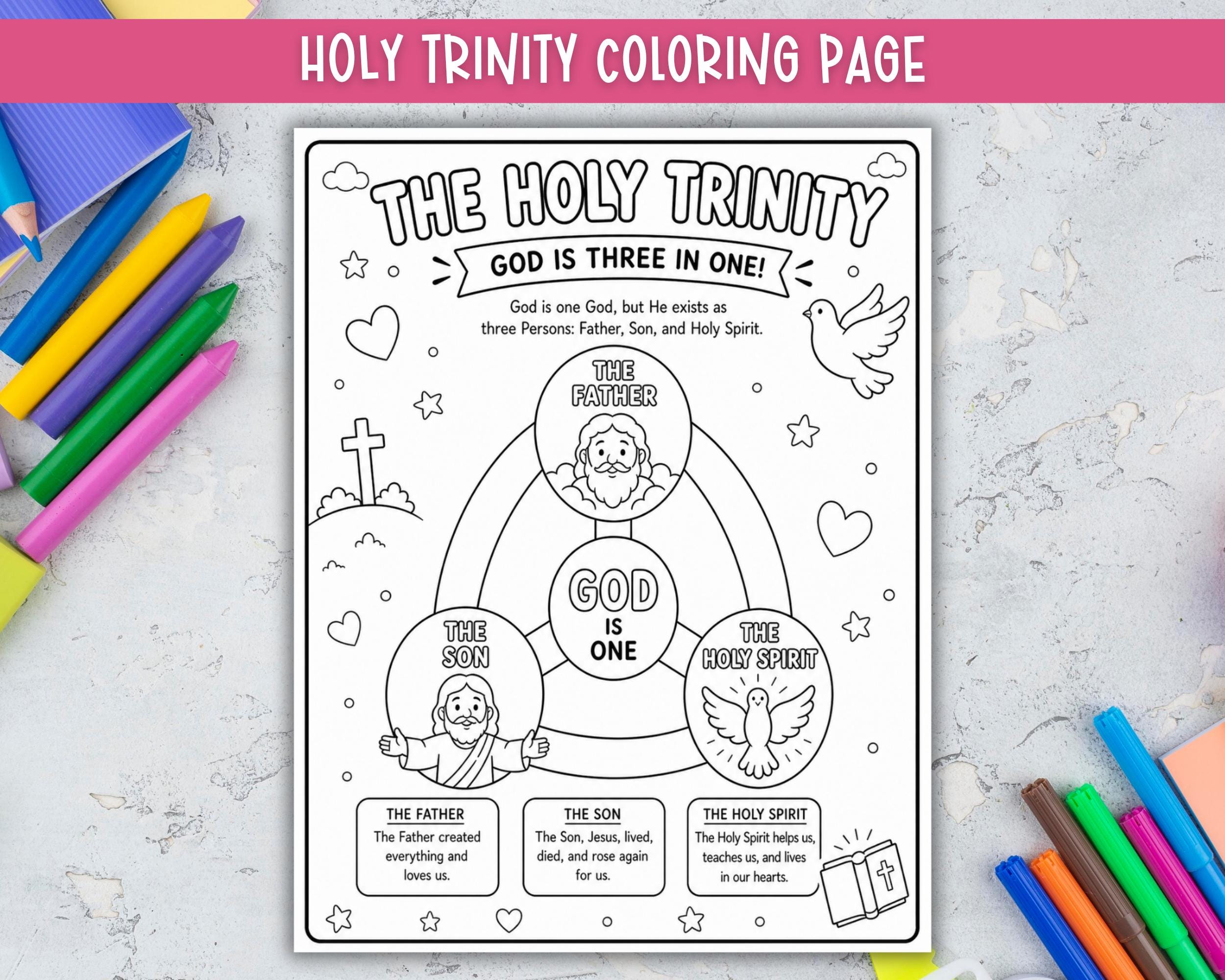 Holy Trinity Coloring Page Printable, Trinity Craft for Kids, God is ...