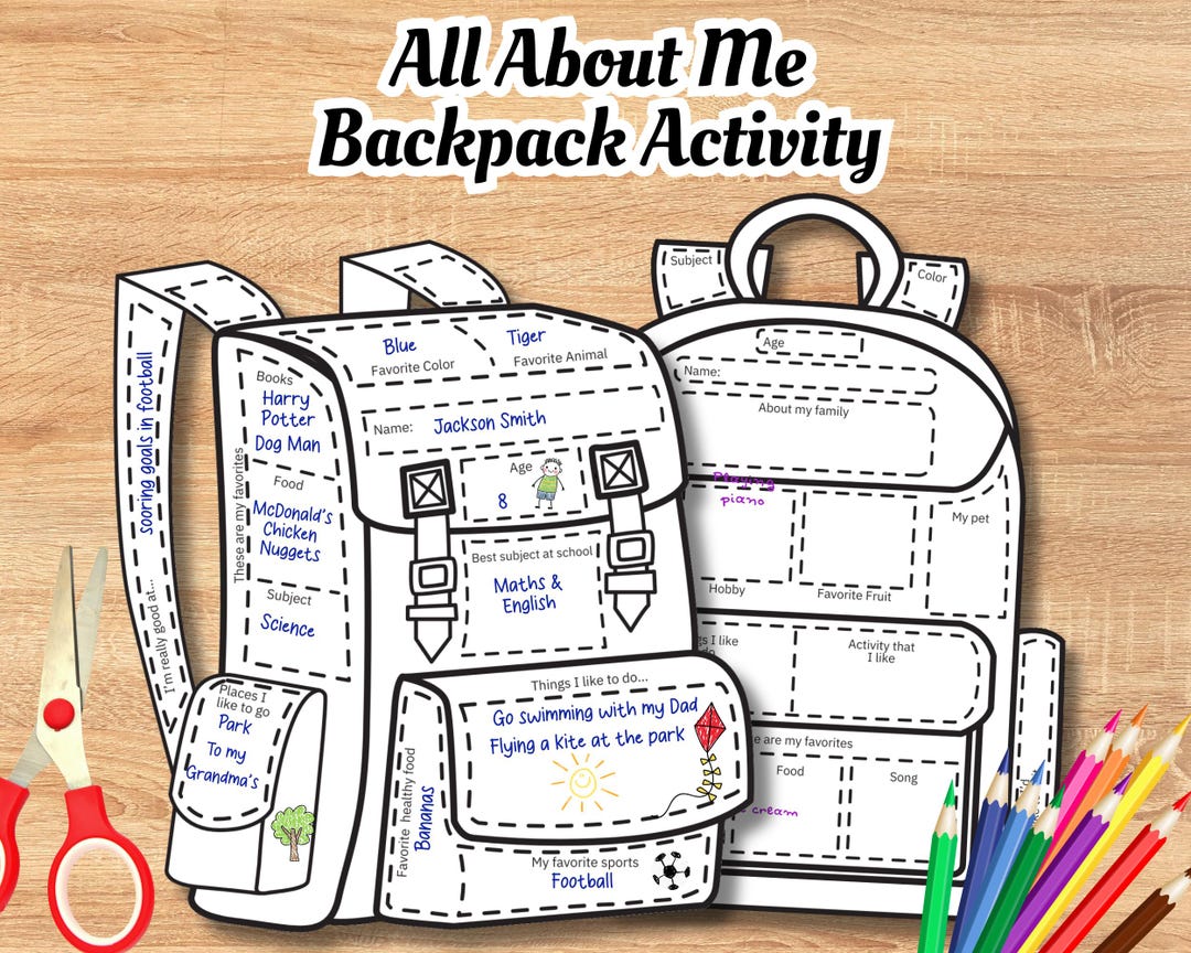 All About Me Backpack Printable, First Day of School Activity, Back to ...