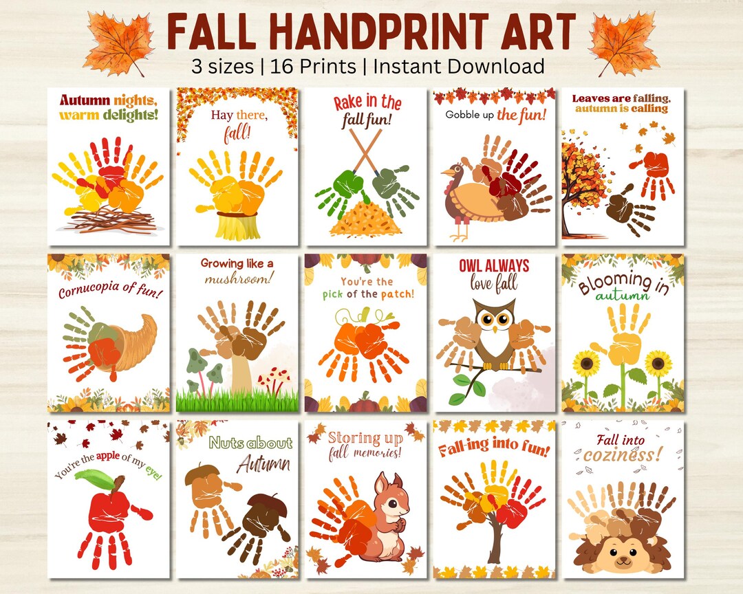 Fall Handprint Art Bundle, Fall Handprint Craft Printable, Autumn Ideas ...