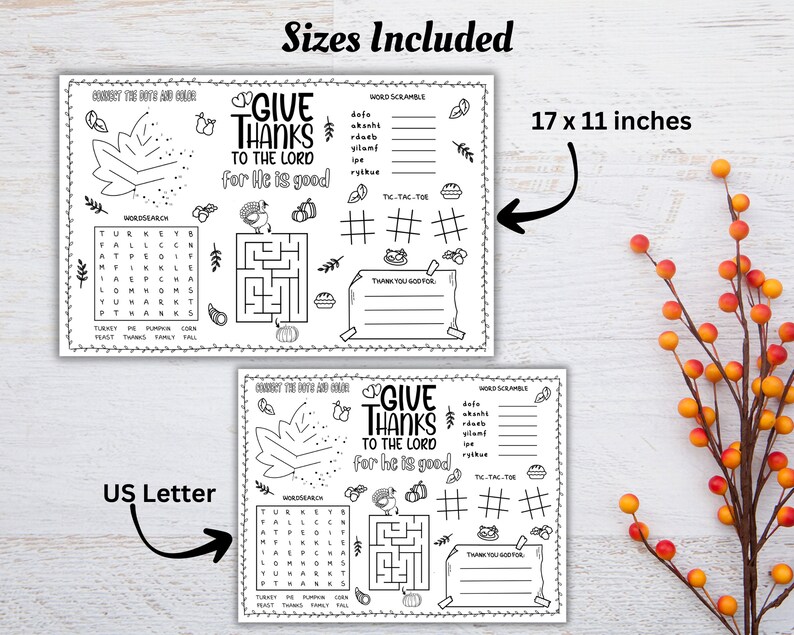 Thanksgiving Activity Mat for Kids, Thanksgiving Coloring Page ...