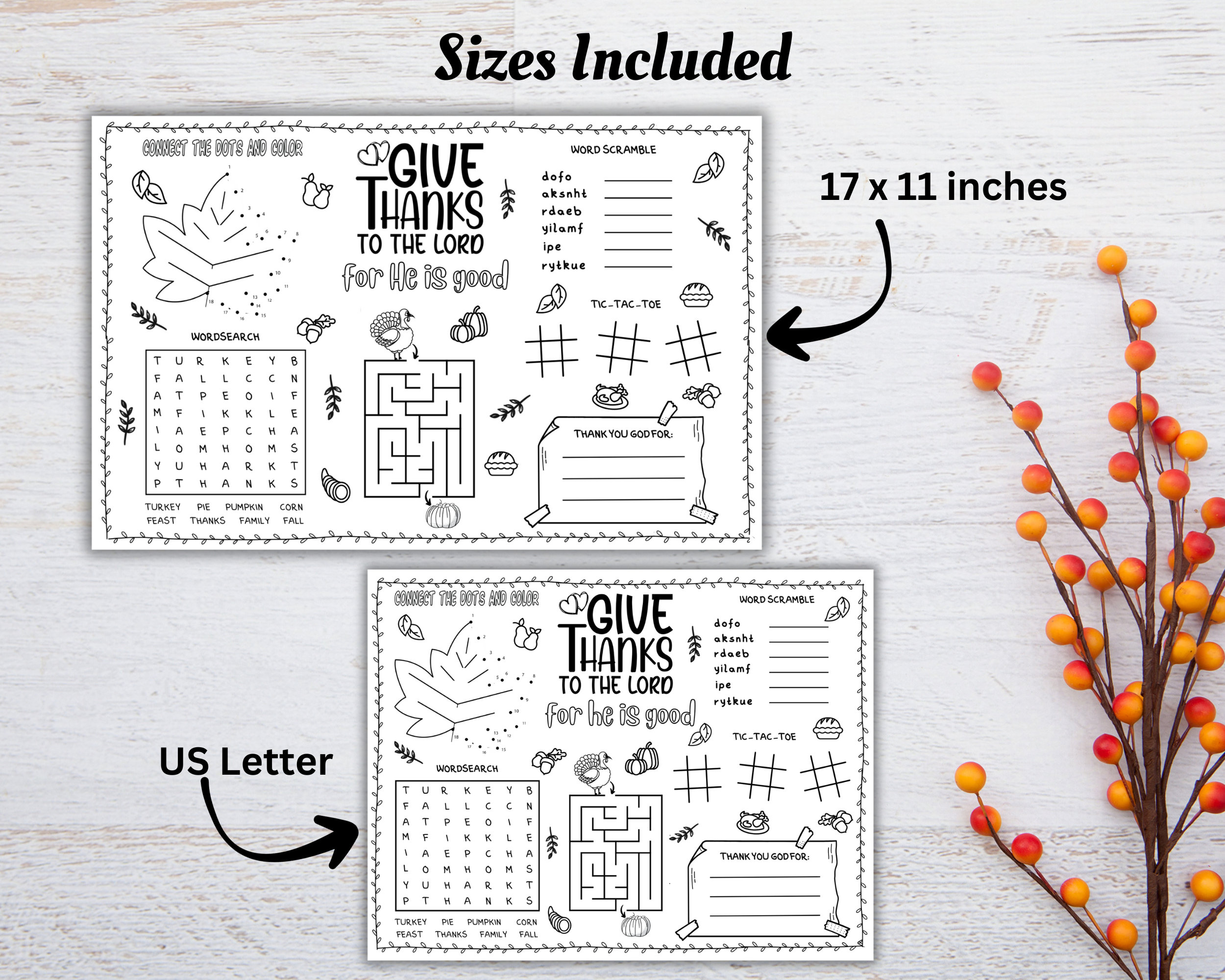 Thanksgiving Activity Mat for Kids, Thanksgiving Coloring Page ...