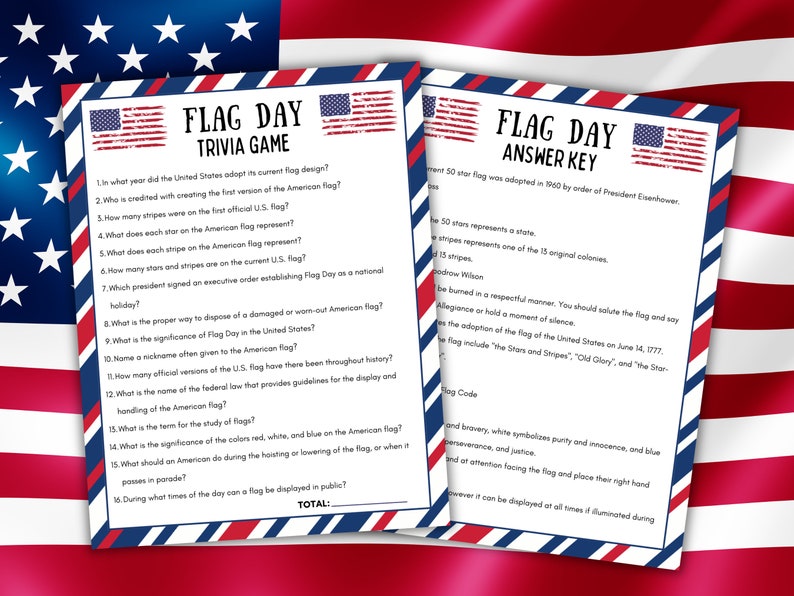 Flag Day Trivia Game, Printable Trivia Questions & Answers, National ...