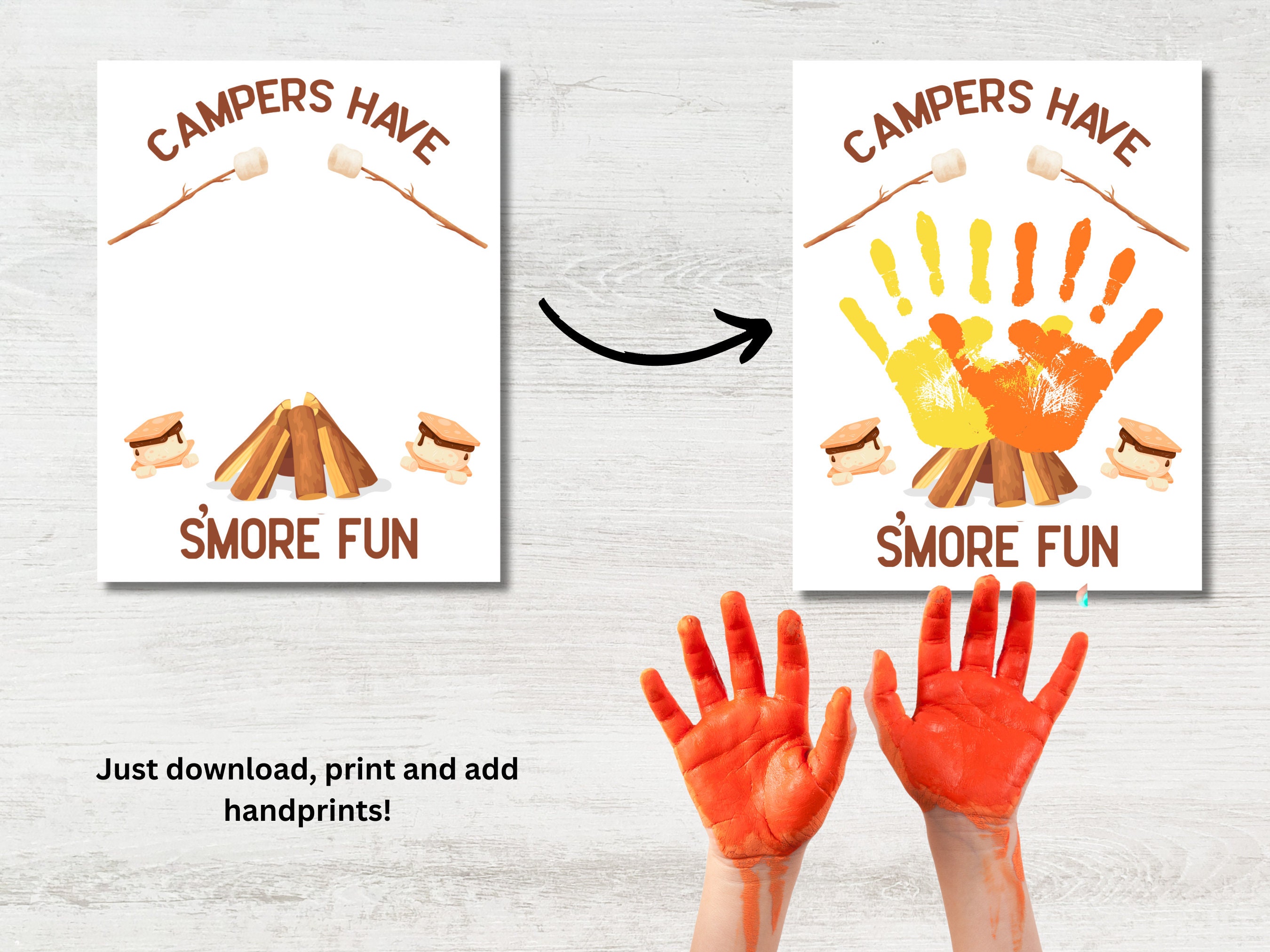 Campfire Handprint Craft, Printable Camping Handprint Art, Campers Have ...