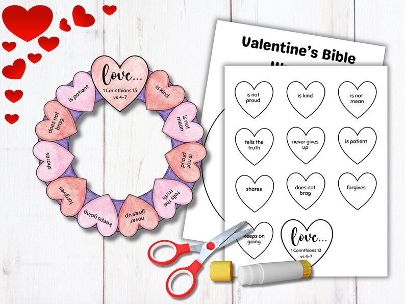 Valentine's Bible Craft Printable, Valentines Day Love Wreath Sunday ...