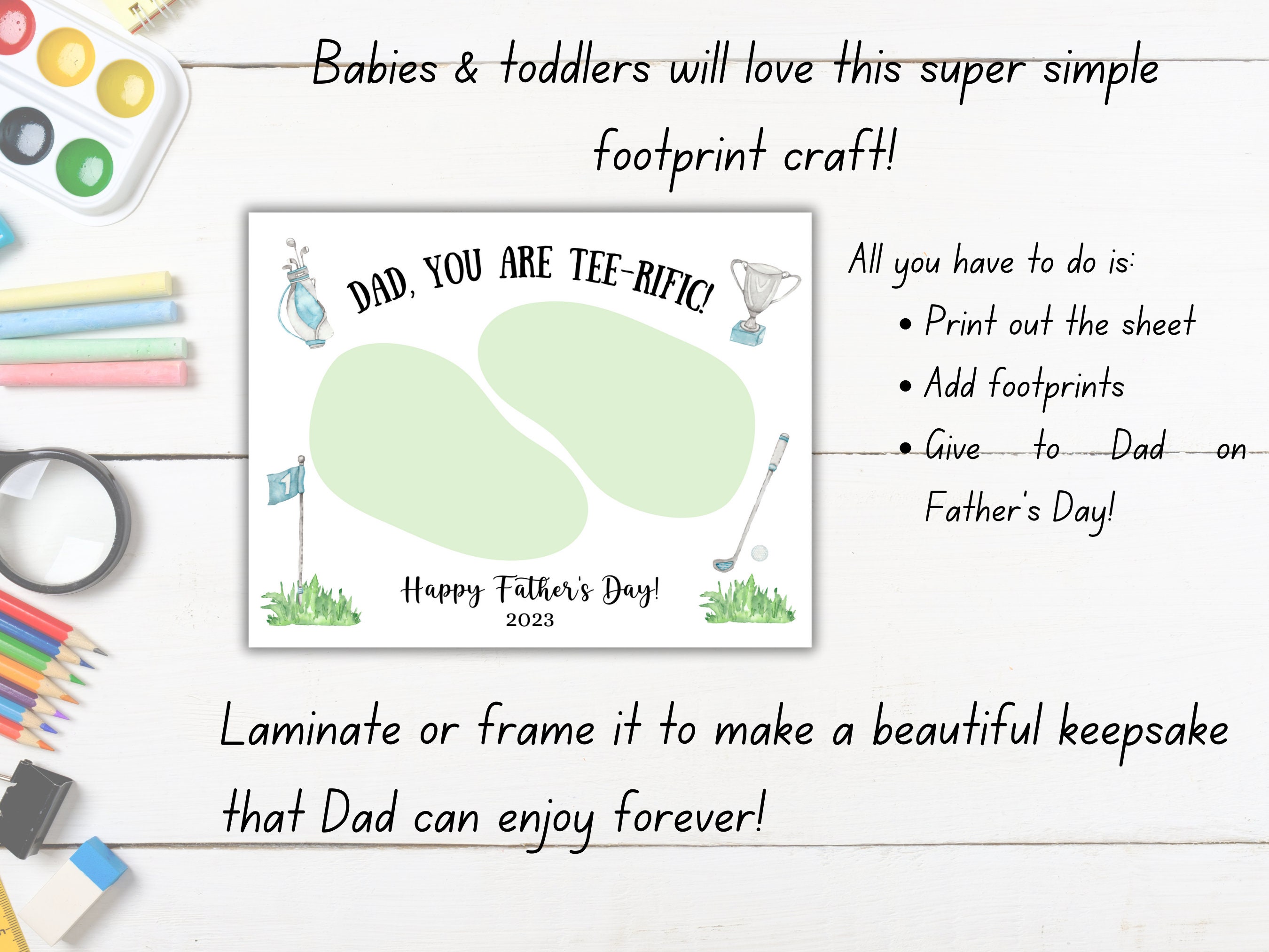 Father's Day Golf Handprint Footprint Art, Printable Craft, Father's ...