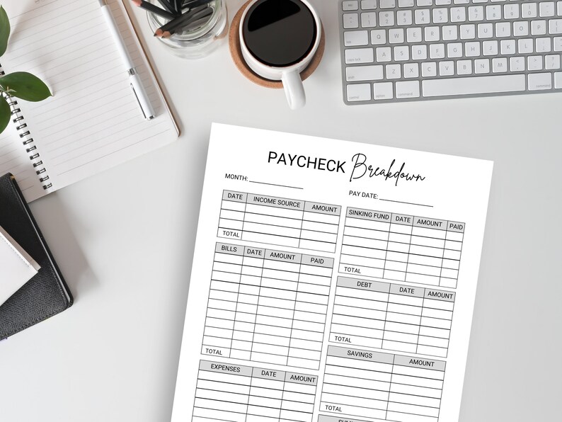 Paycheck Breakdown Template, Paycheck Breakdown Printable, Budget Breakdown, Payment Breakdown ...