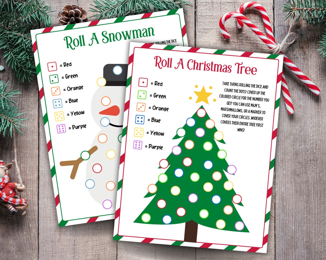 Printable Roll A Snowman Game, Roll A Christmas Tree, Dice Game, Kids ...