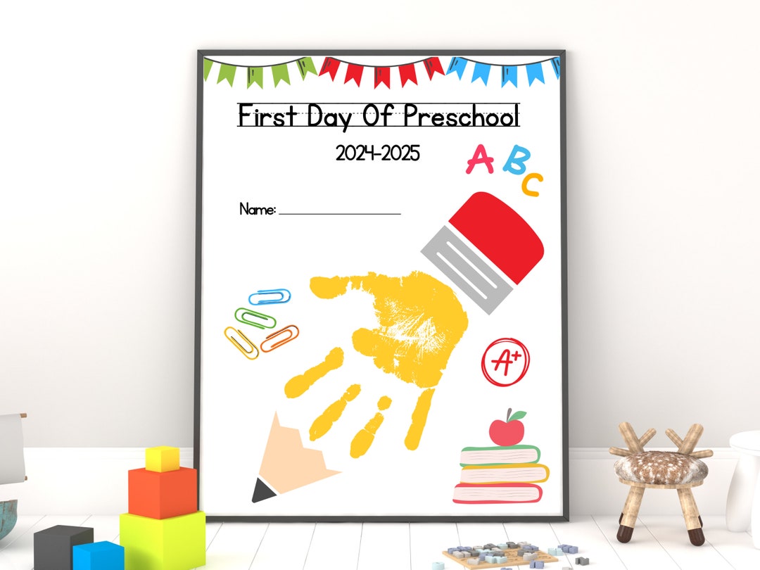 First Day of Preschool Pre-k Handprint Art, Back to School Handprint ...
