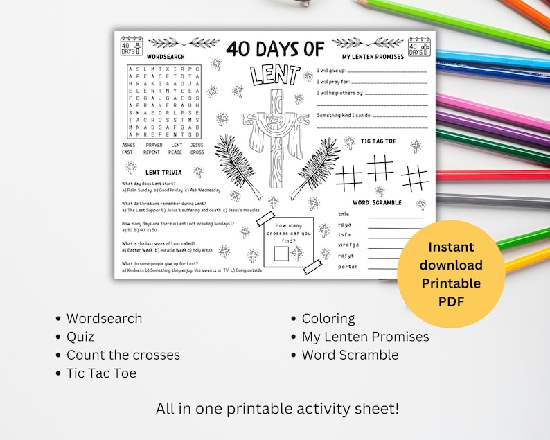 Lent Activity Placemat, 40 Days of Lent Coloring Page for Kids, Lent ...