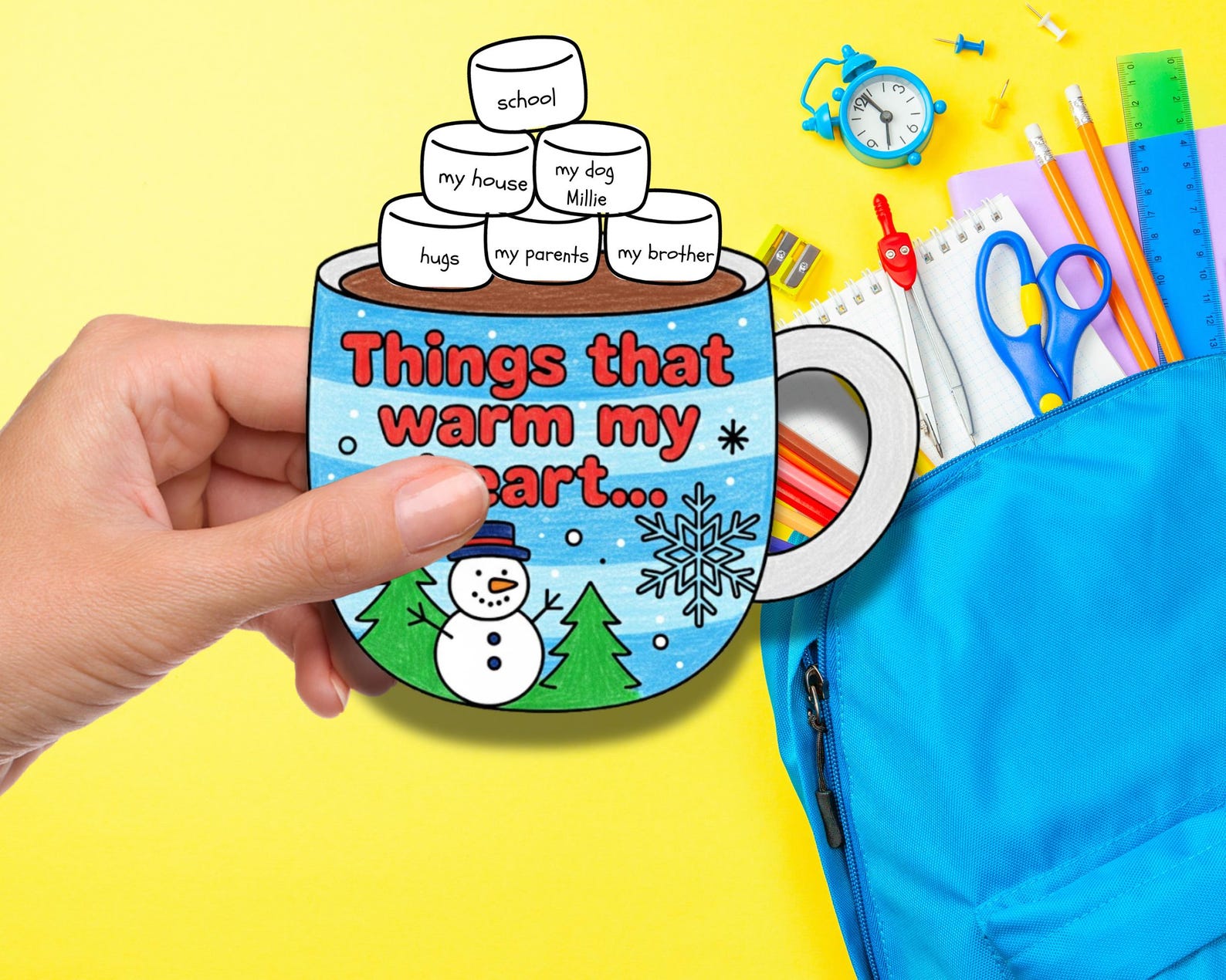 Winter Coloring Craft for Kids, Winter Gratitude Mug Craft Printable ...