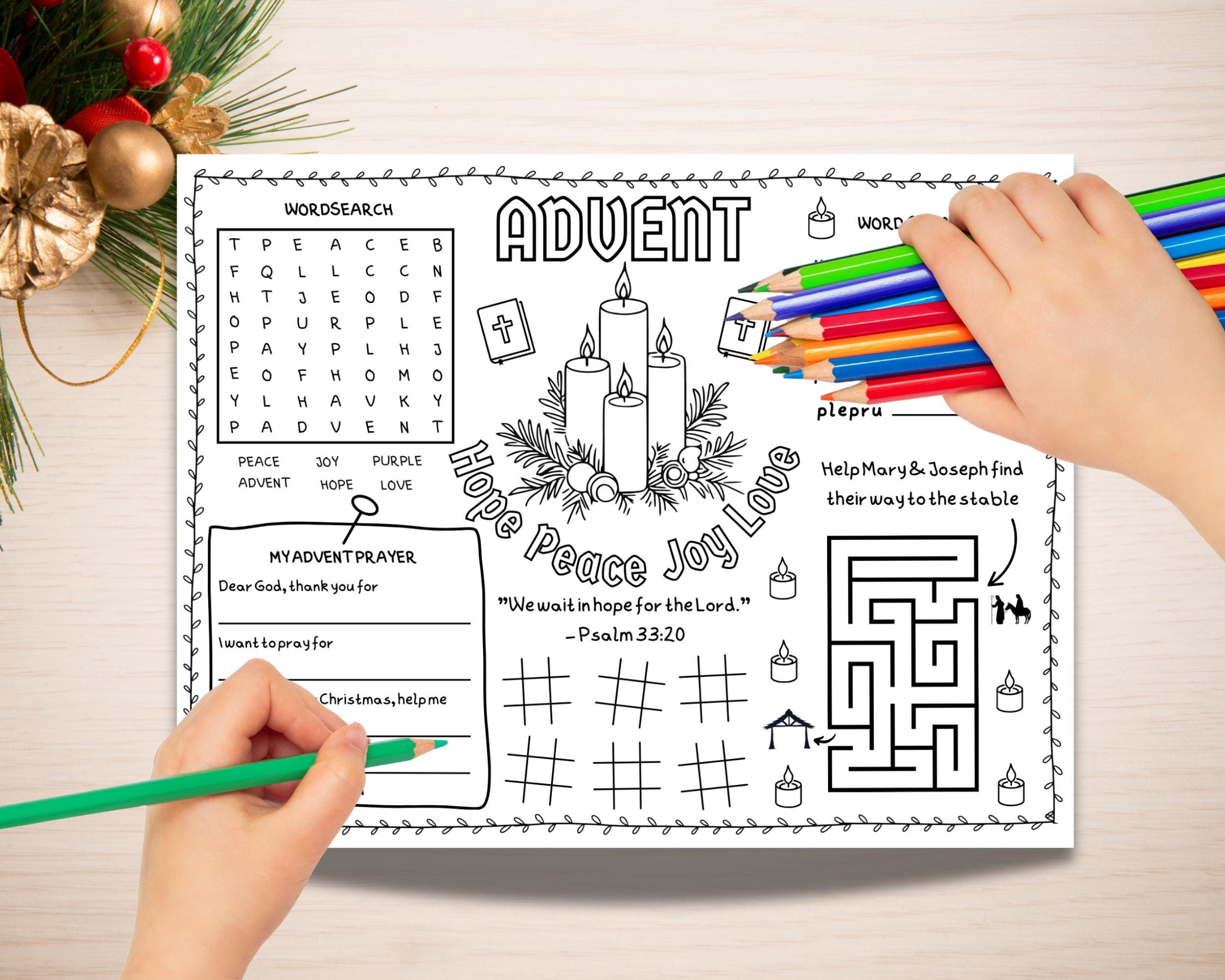 Advent Activity Placemat, Coloring Page Activity for Kids, Christian ...