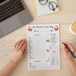 A Few of My Favorite Things Questionnaire, Christmas Edition, Printable ...