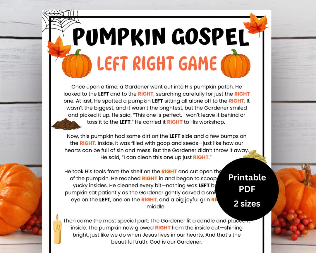 Pumpkin Gospel Game, Christian Halloween Left Right Game, Fall Bible ...