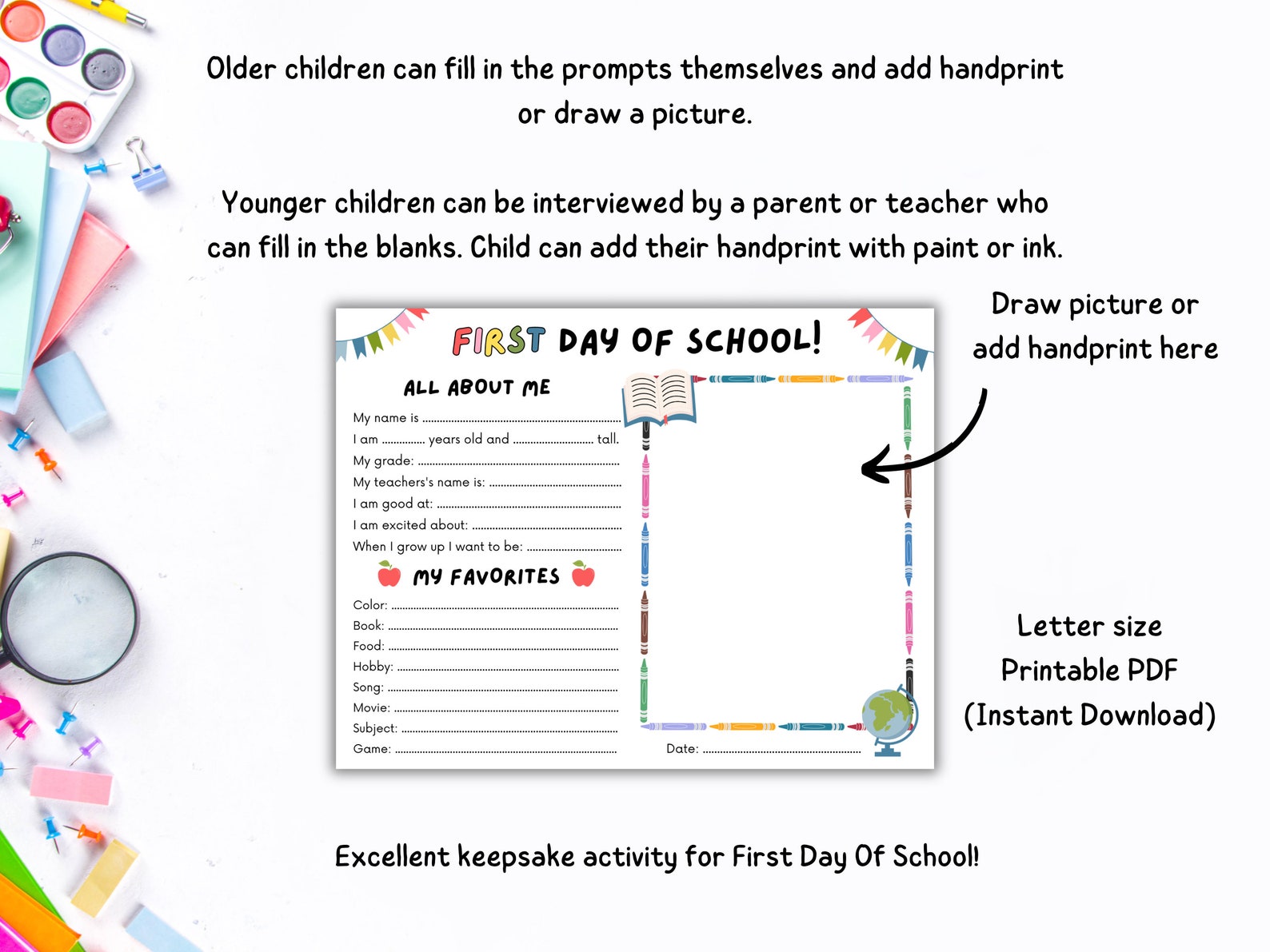First Day of School Printable, Handprint Art Craft, Start of School ...