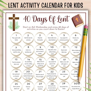 40 Days of Lent Countdown Calendar, Lenten Activities for Kids, Holy ...