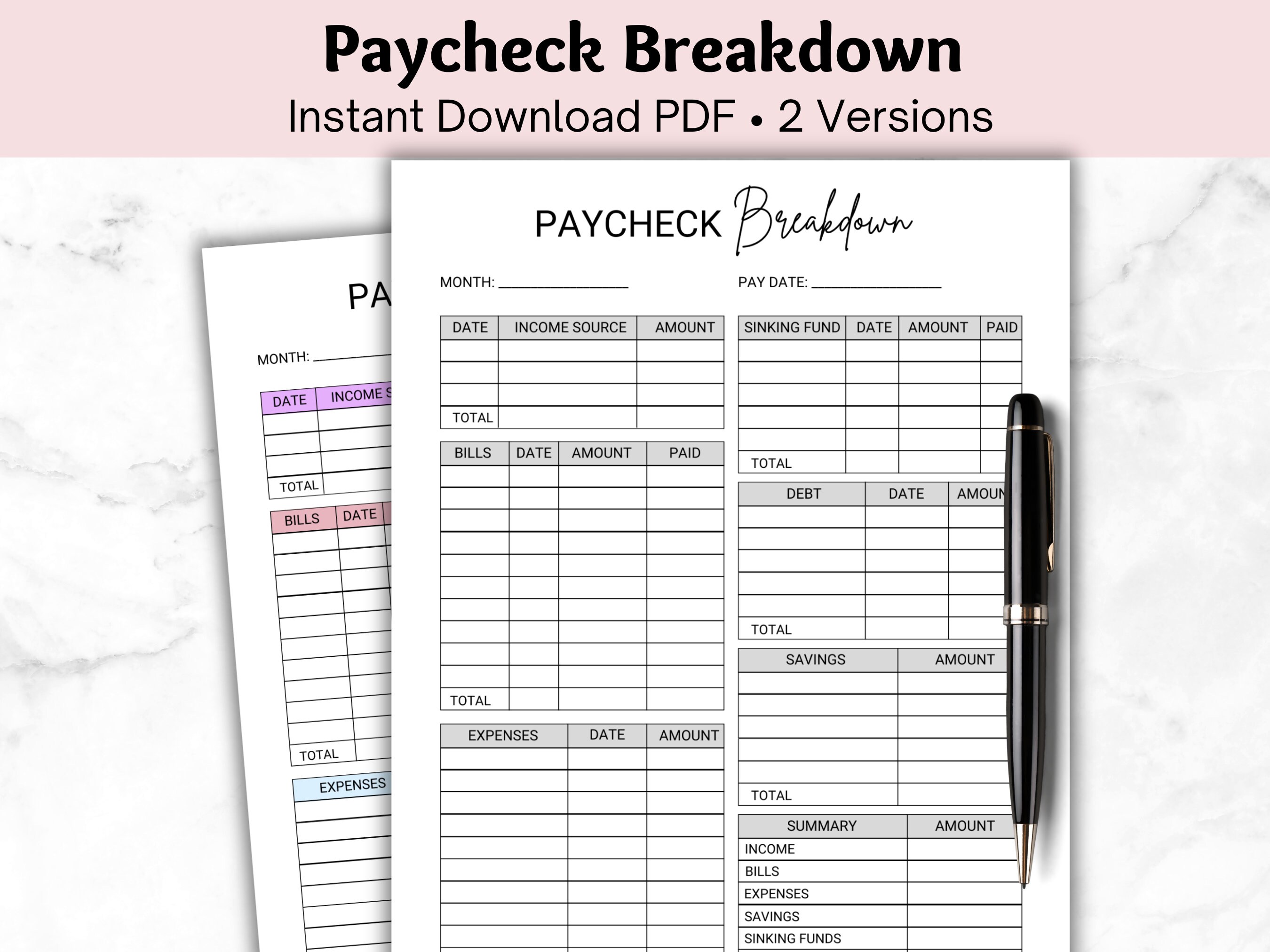 Paycheck Breakdown Template, Paycheck Breakdown Printable, Budget ... Paycheck Breakdown Template, Paycheck Breakdown Printable, Budget ...