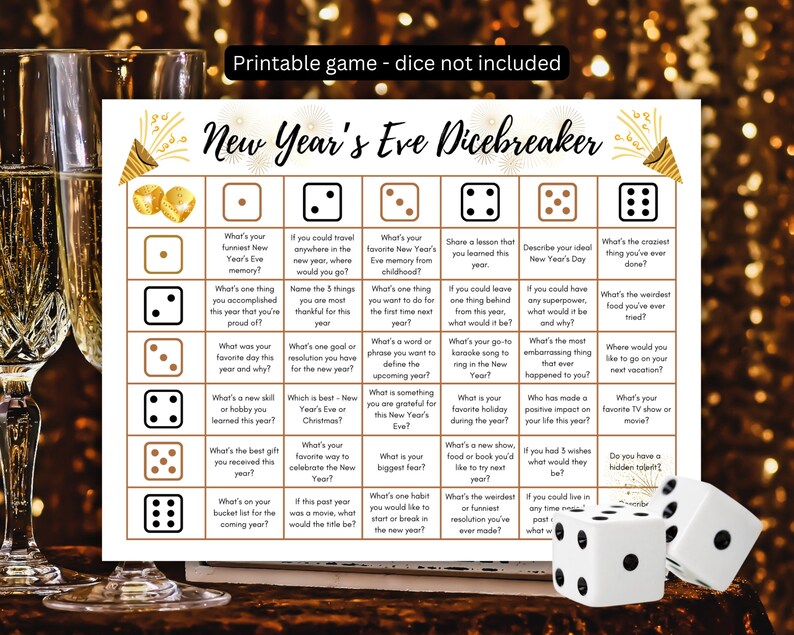 New Year's Eve Icebreaker Questions, Get to Know You Dicebreaker, New ...